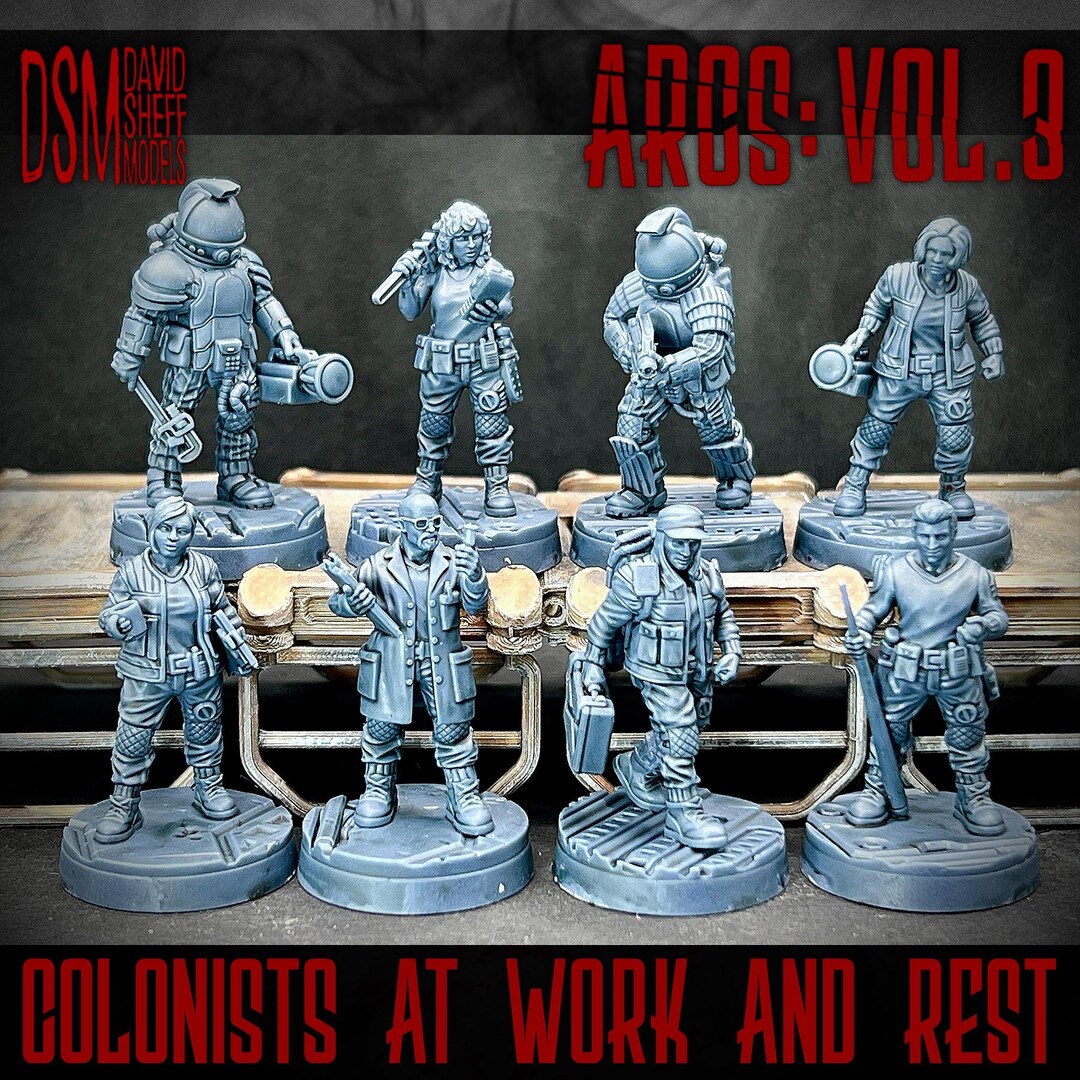 ARCS Colonists at Work and Rest X8 - ARCS Vol.3 28mm / 32mm Scale 3D ...