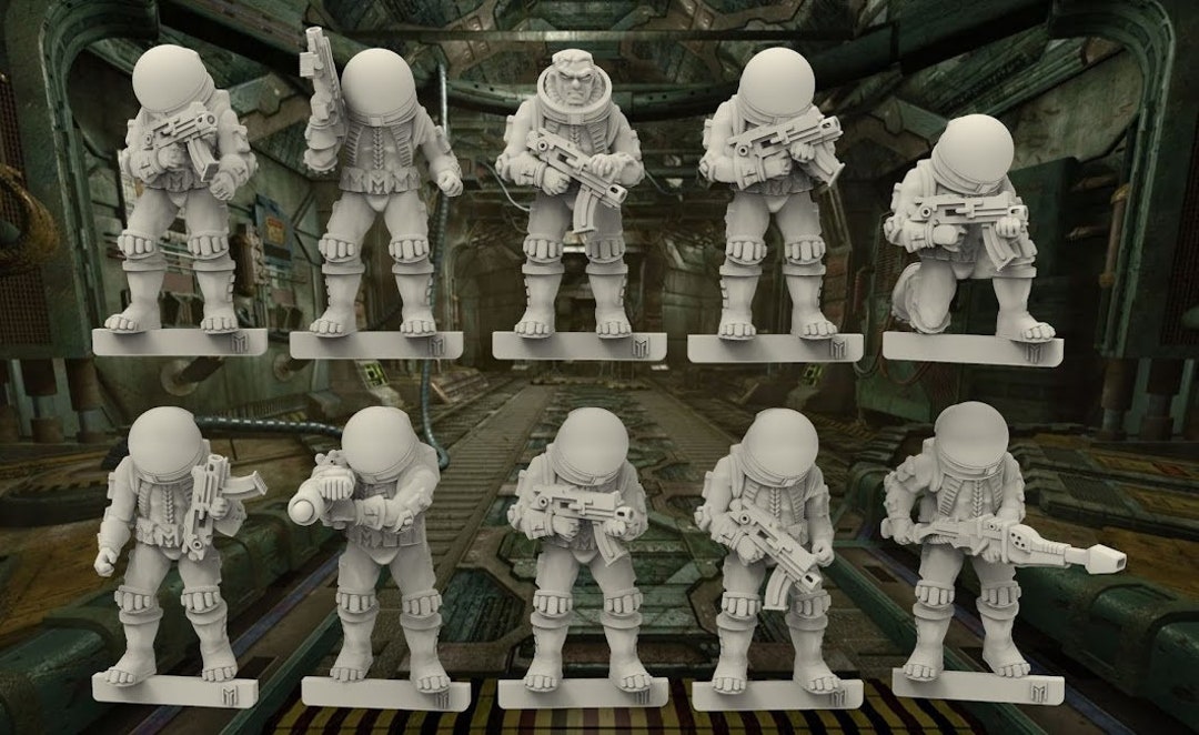 Retro Spacemen Set 2 - 28mm Scale 3D Printed Resin Miniatures X10 ...