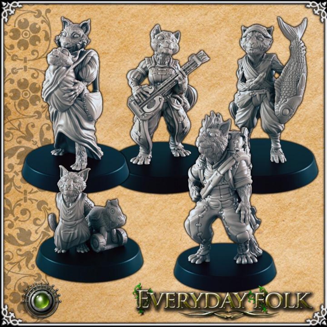 Catfolk Commoners - 28mm Scale Resin Fantasy Miniatures X5 (EC3D ...