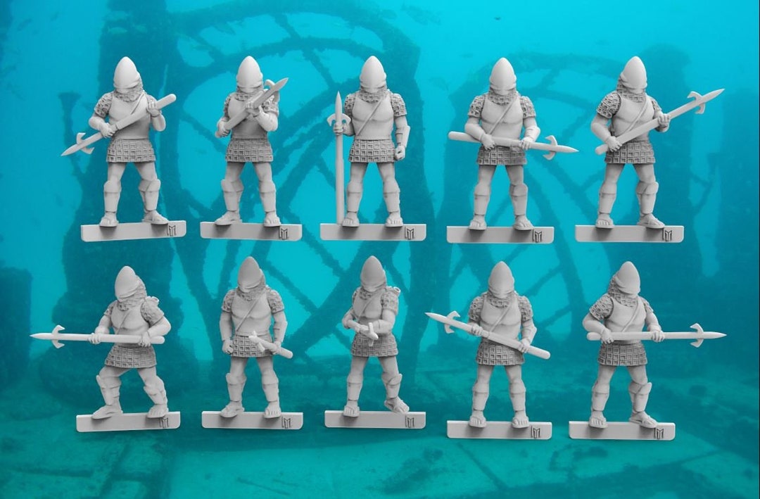 Atlantis Guards With Harpoons - 28mm Scale 3D Printed Resin Miniatures ...