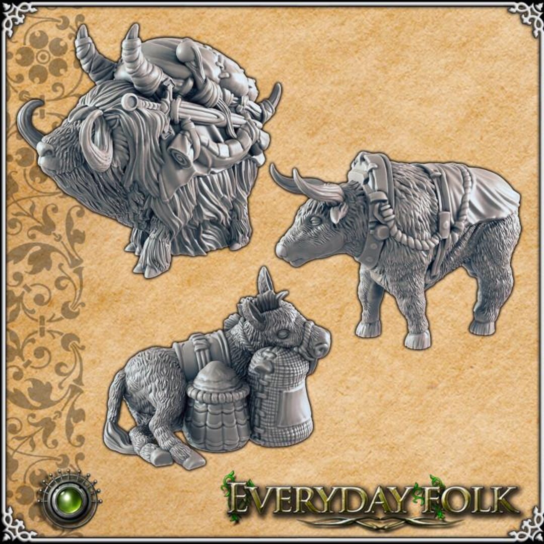 Animals - Donkey, Yak and Oxen - 28mm Scale Resin Fantasy Miniatures X3 ...