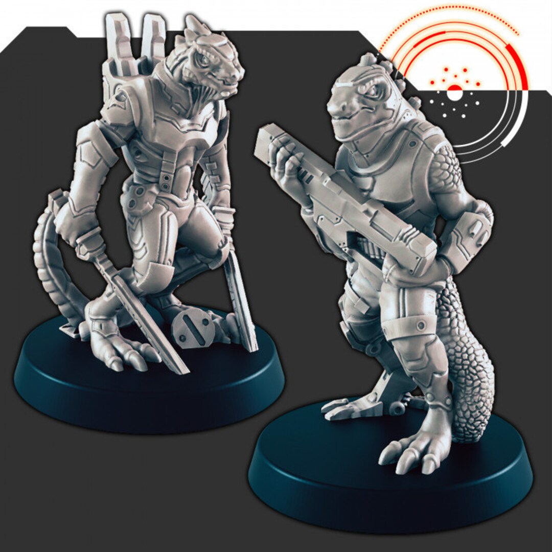 Alien Lizardfolk X2 - Novus Landing Sci Fi Miniatures - 28mm Scale 3D ...