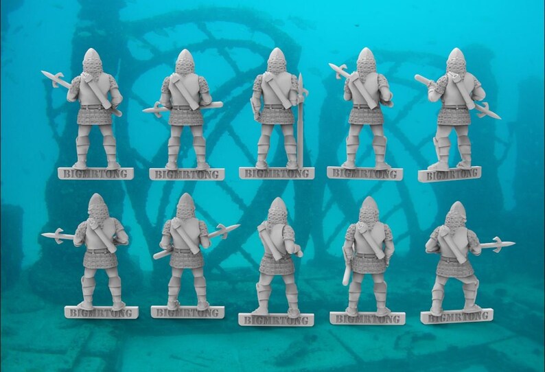 Atlantis Guards With Harpoons - 28mm Scale 3D Printed Resin Miniatures ...
