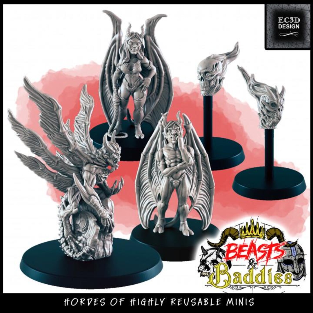 Demons - 28mm Scale Resin Fantasy Miniatures X5 (EC3D Beasts and ...
