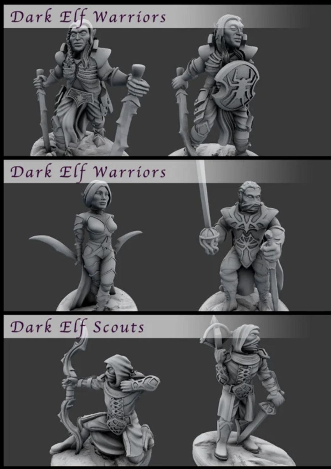 Dark Elf Warband - 28mm Scale Resin Fantasy Miniatures X6 (EC3D Skyless ...
