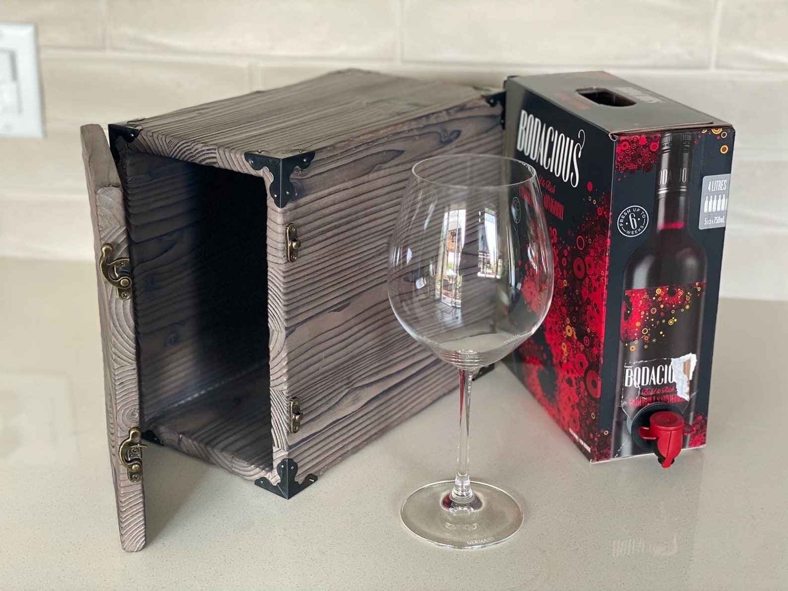 Farmhouse Boxed Wine Dispenser | Rustic Wooden Wine Holder for Kitchen ...
