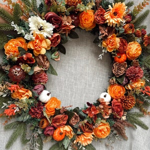 Extra Large 70cm Luxury Artificial Autumn Door Wreath With Peonies ...