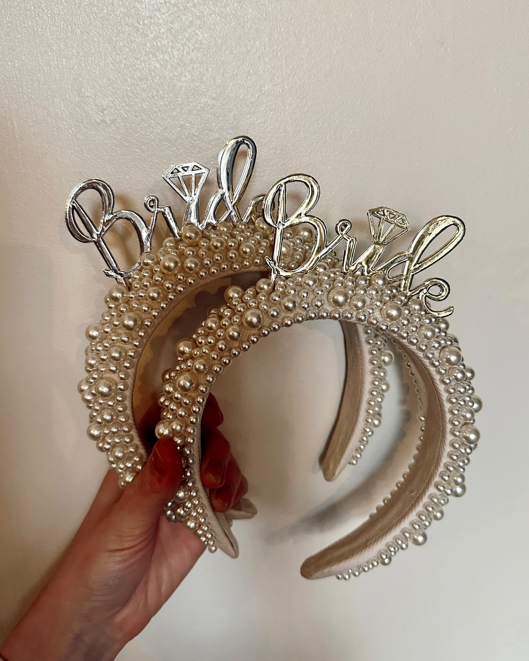 Hen Do Bride Ivory Pearl Crown Headband With or Without Veil Festival ...