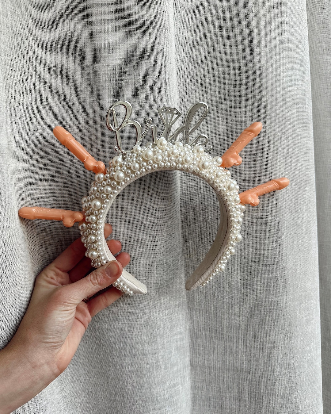 Hen Do Bride Ivory Pearl Willy Crown Headband - With or Without Veil ...