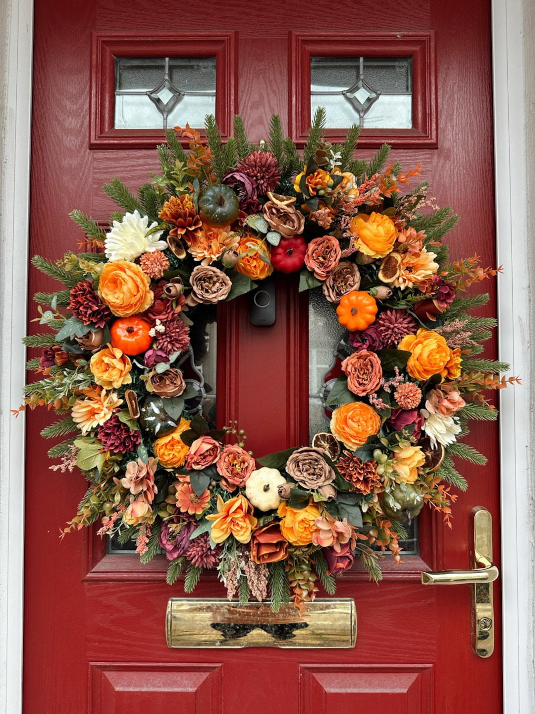 Extra Large 70cm Luxury Artificial Autumn Door Wreath With Peonies ...