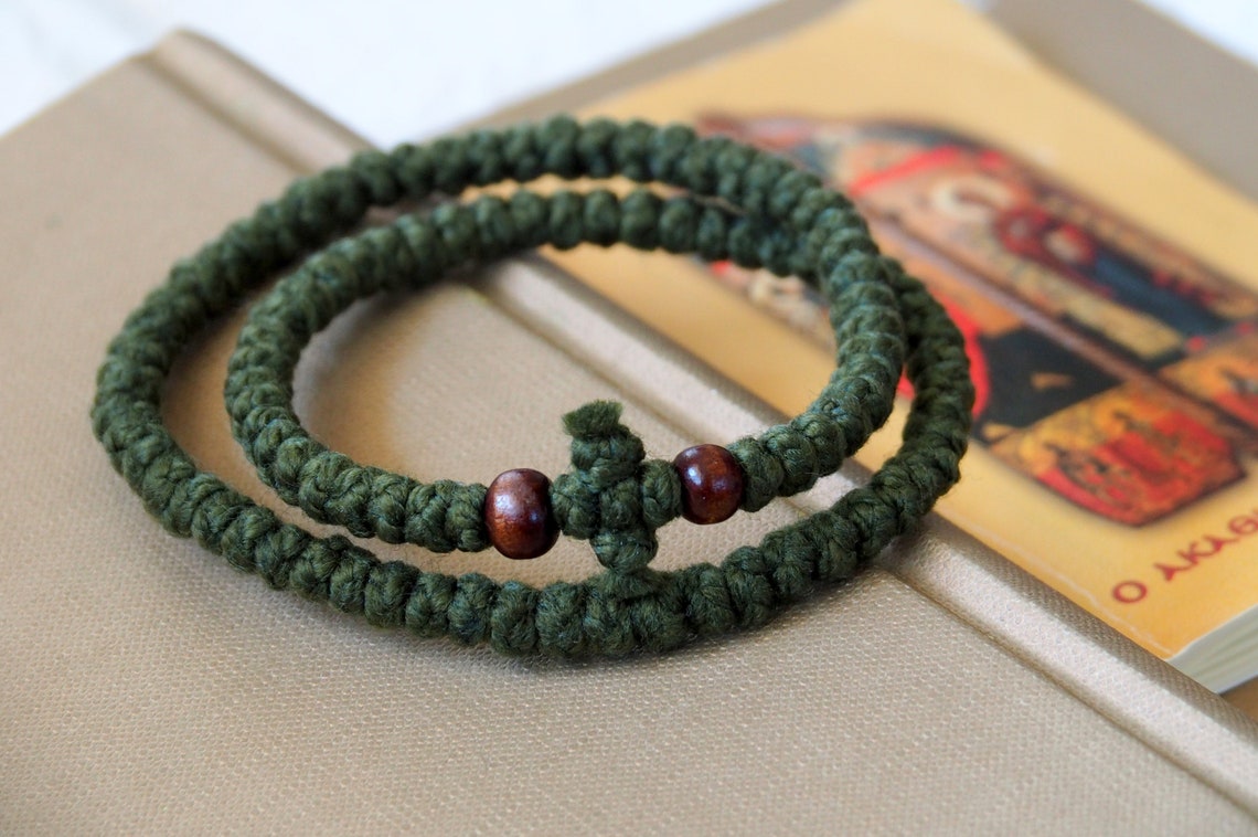 Olive Green Prayer Rope Bracelet With Cross Greek Khaki - Etsy