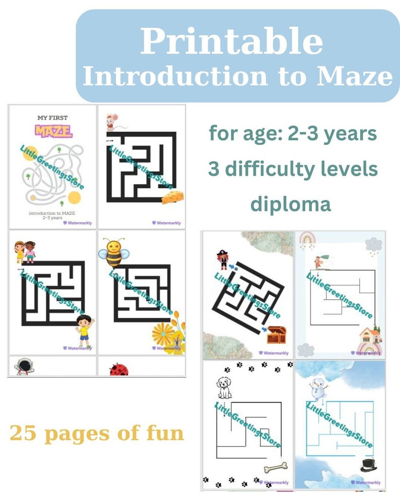 Introduction to Maze: Printable Maze for Toddlers (2-3 Years). 25 Pages ...