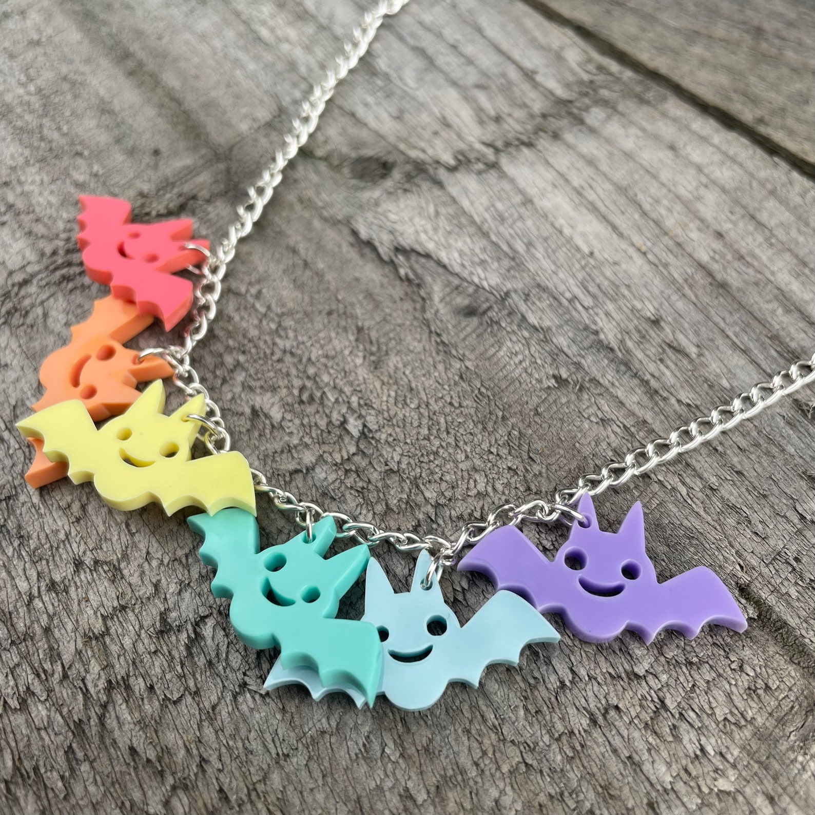Pastel Rainbow Kawaii Bat Acrylic Laser Cut Necklace Pastel - Etsy