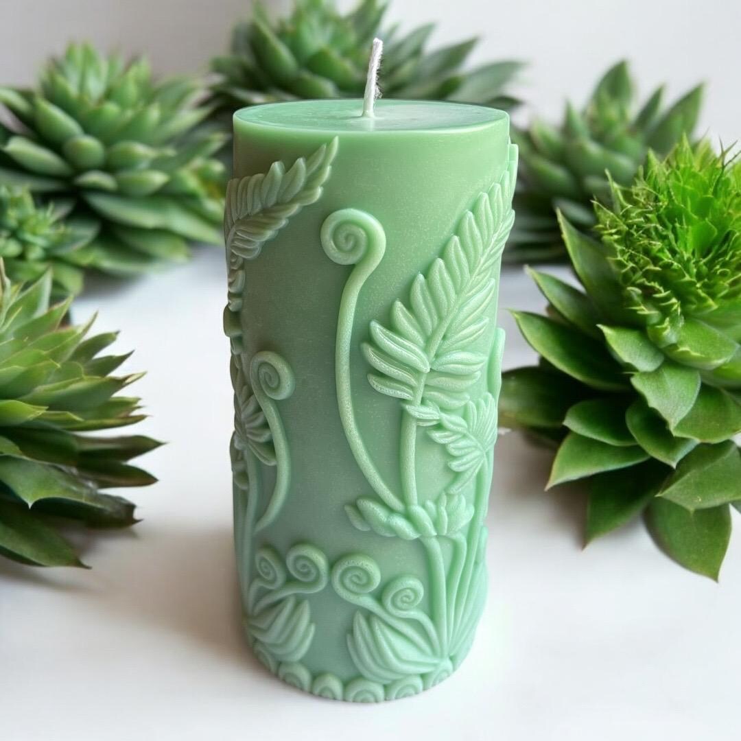 Tall Fern Pillar Candle Natural Botanical Home Decor Eco-friendly ...
