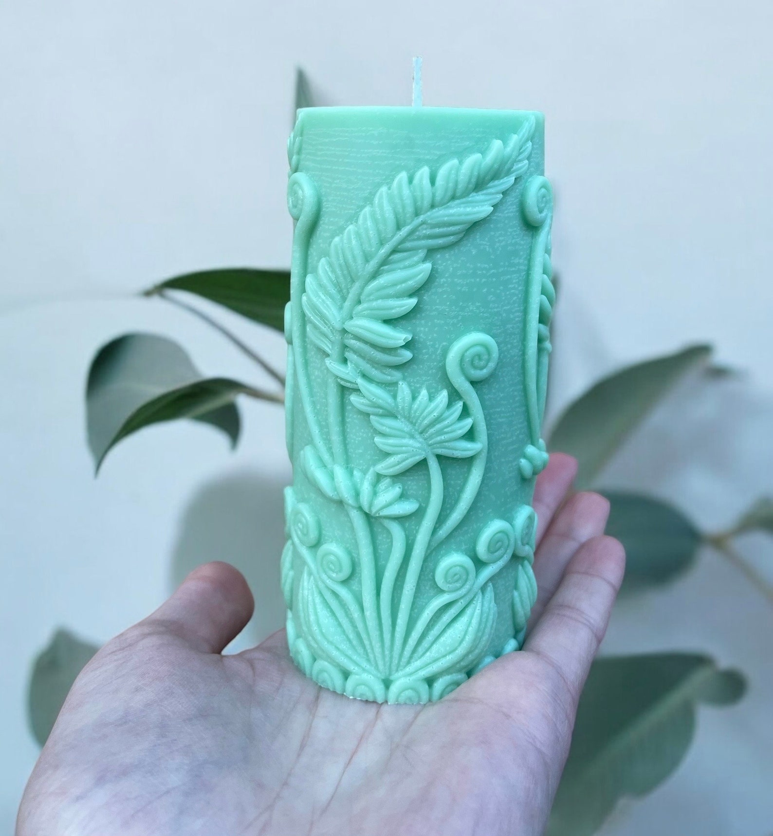Tall Fern Pillar Candle | Natural Botanical Home Decor | Candle for ...