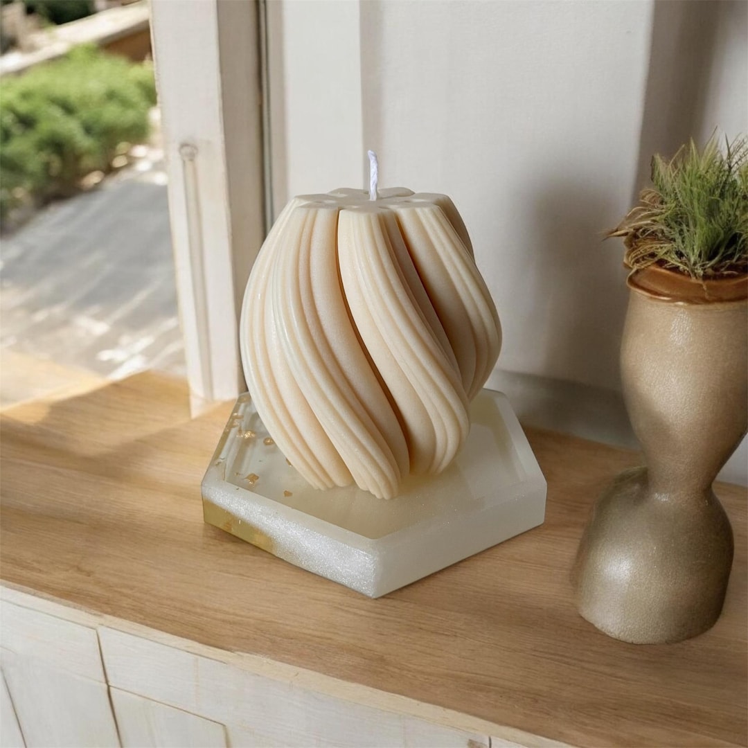Decorative Swirl Pillar Candle | Twisted Spiral Design Candle ...