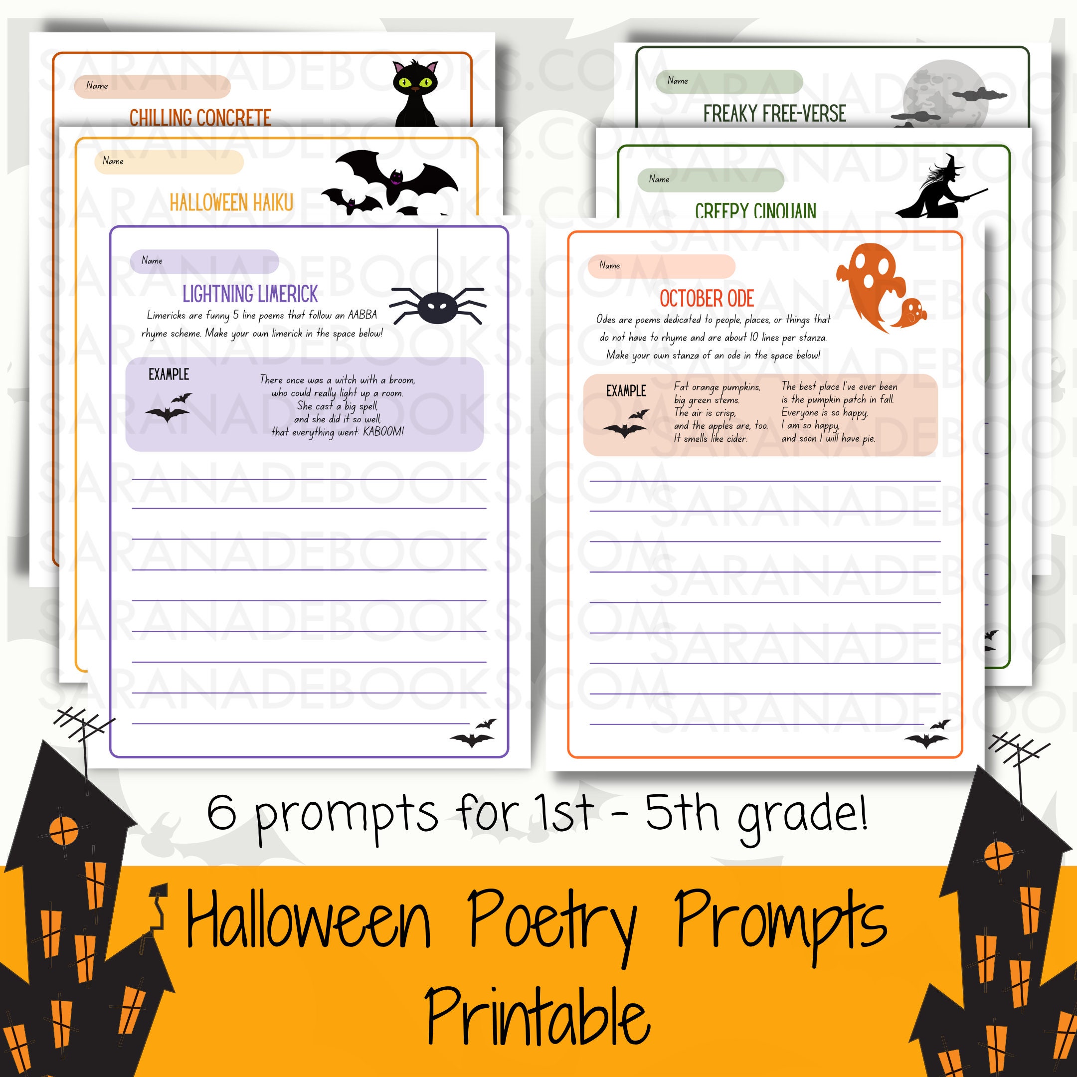 Halloween Poetry Printables for Teachers, Guided Poetry Prompts for ...