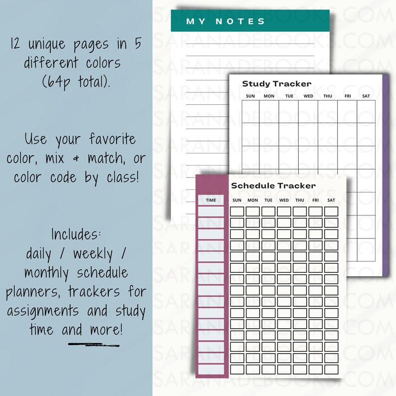 Homework Tracker Printable, Class Schedule Planner, Daily Weekly ...