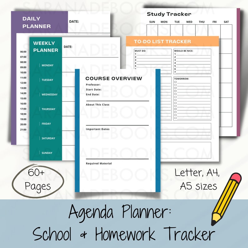 Homework Tracker Printable, Class Schedule Planner, Daily Weekly ...