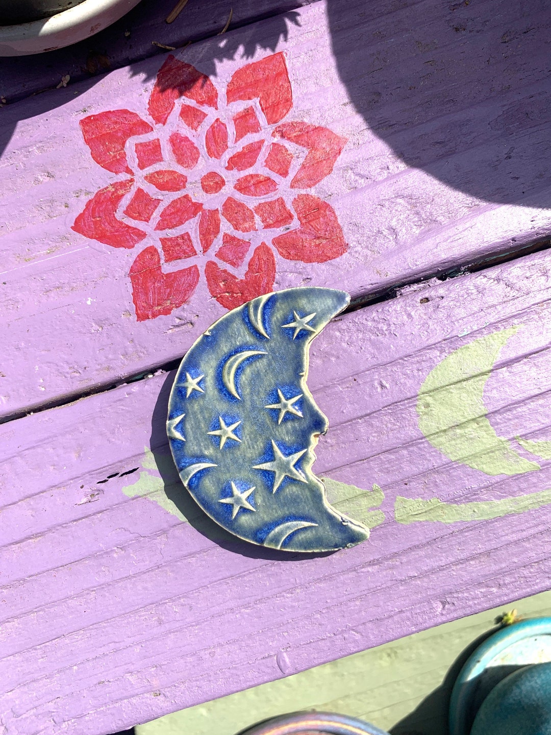 Moon and Star Pattern Blue Moon Magnet 3 Inches - Etsy