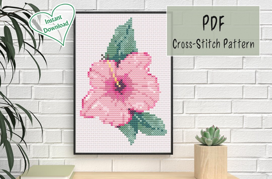 Hibiscus Cross Stitch Pattern, Small Pink Flower Embroidery Pattern ...