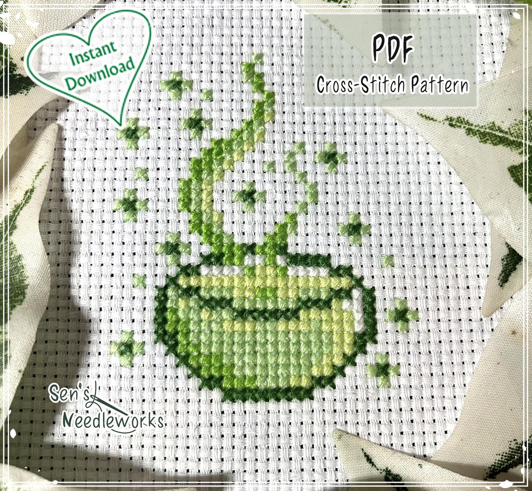 Matcha Tea - Mini Cross Stitch Pattern, Small Cute Embroidery Pattern ...