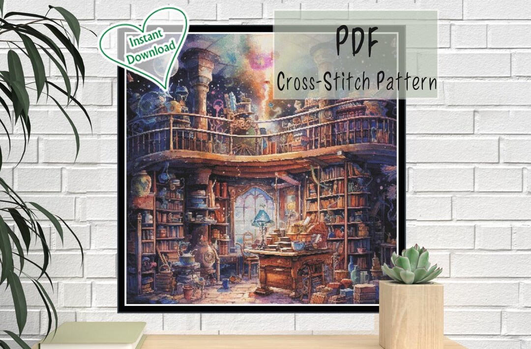Magical Library Cross Stitch Pattern, Large Full Coverage Cross Stitch ...