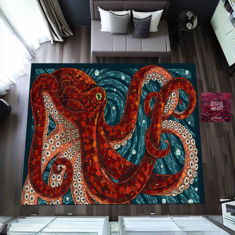 Octopus Sealife Underwater Ocean Sea Art, Abstract Picture Rugs ...