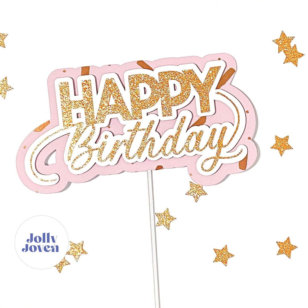 Happy Birthday Cake Topper in Rose Gold / Light Dusty Pink - Etsy