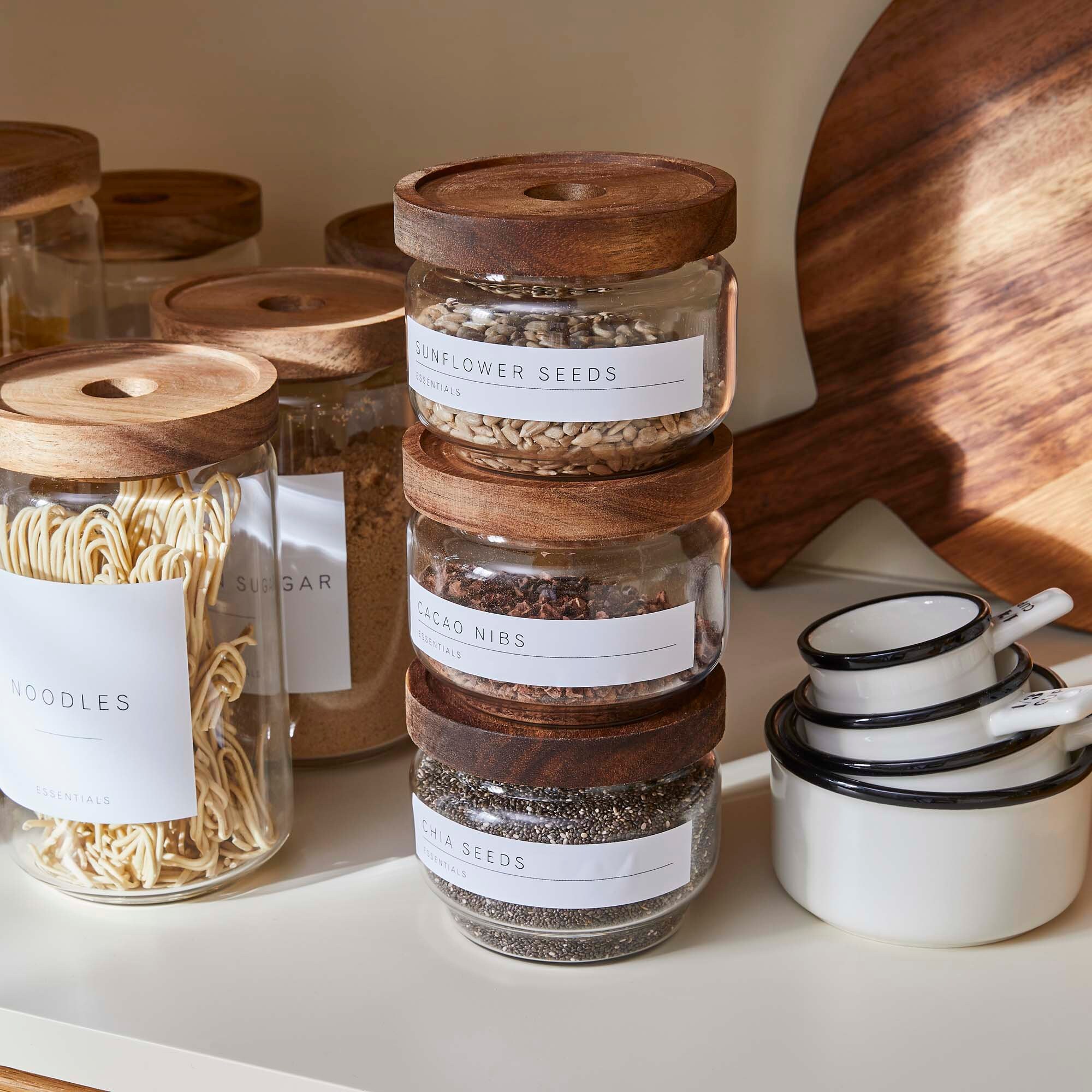 Acacia Lid Seed Jars: Stackable Pantry Storage, Set of 3 - Etsy UK