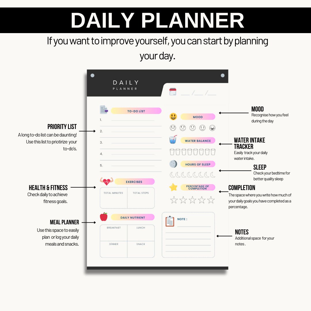 Printable Daily Planner, Student Daily Planner, Personilazed Planner - Etsy