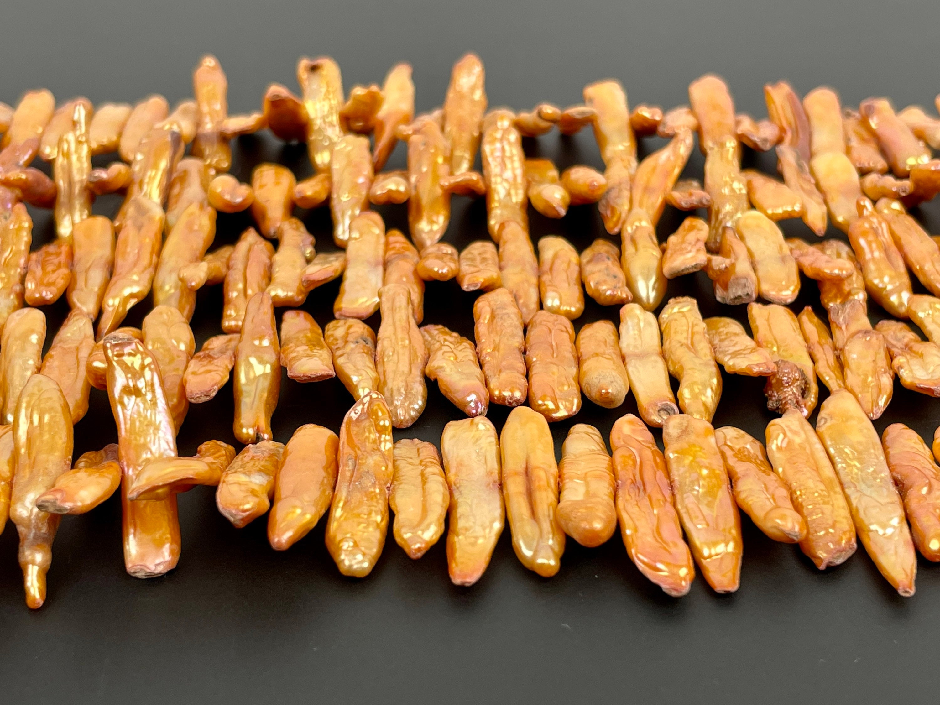 Natural Freshwater Biwa Pearl Sticks, Orange Biwa Pearls 6.5×23mm-6.5× ...