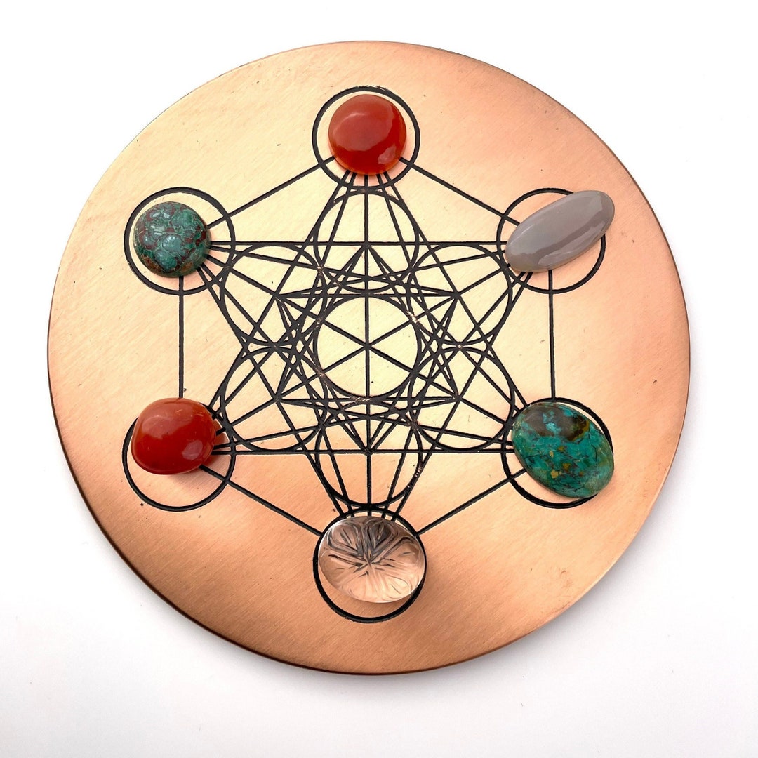Copper Metatron's Cube Engraved Crystal Charging Plate, Copper Crystal ...
