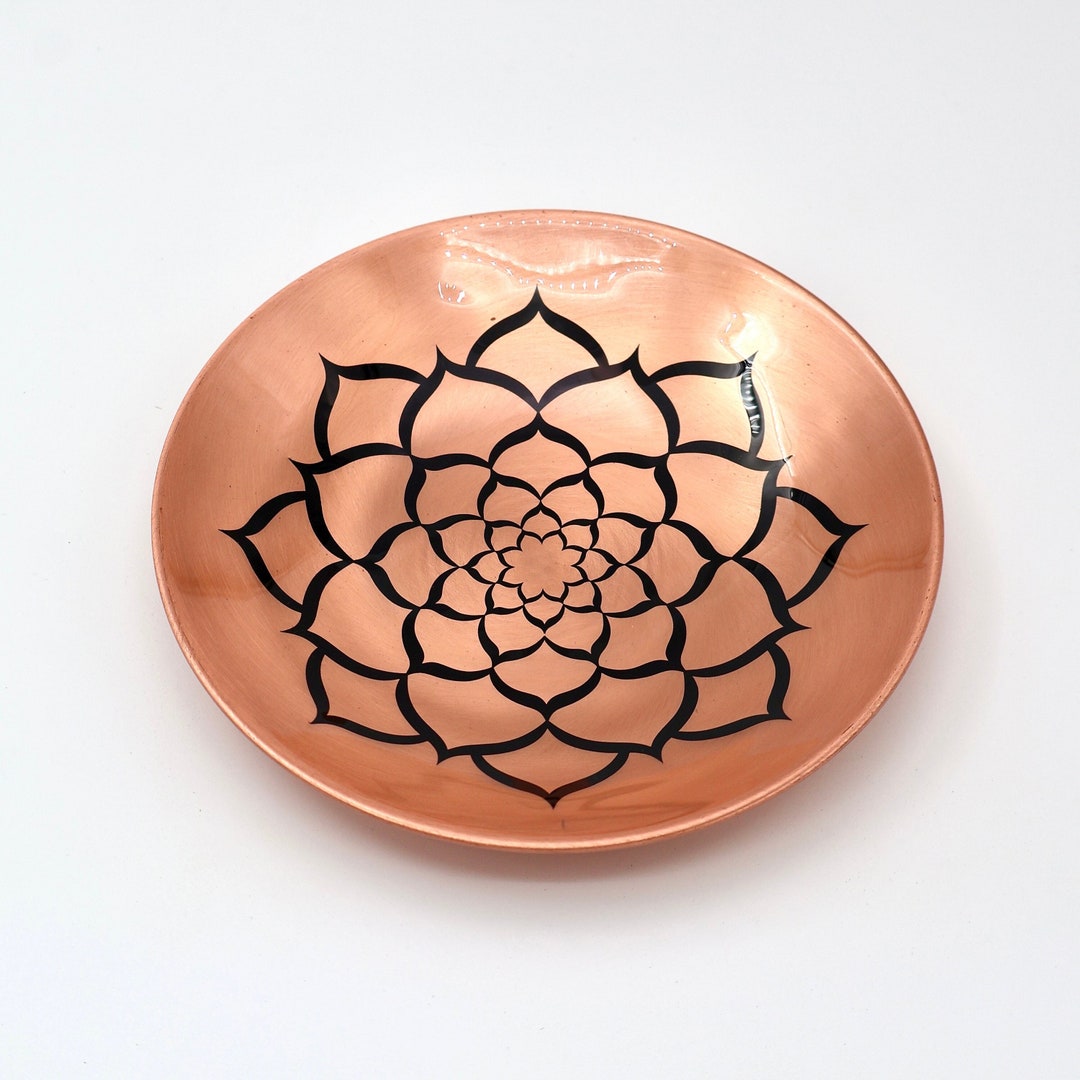 Copper Lotus Flower Engraved Crystal Charging Bowl, Handmade Crystal ...