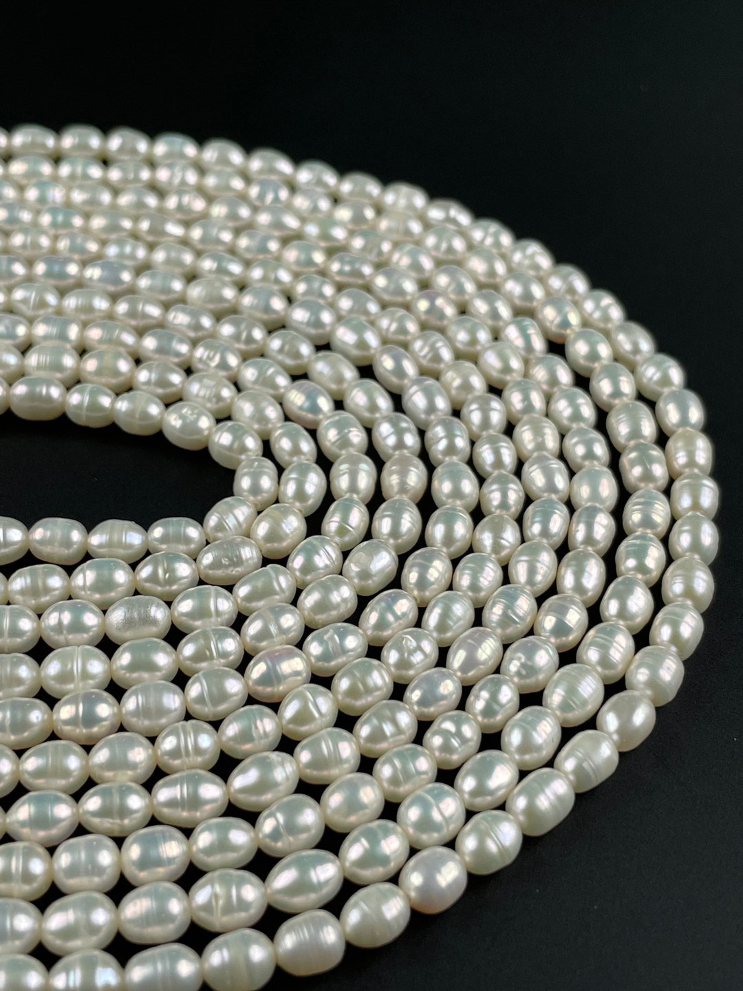 Fresh Water Pearls White Oval Rice Beads, AAA+ Quality, High Luster ...