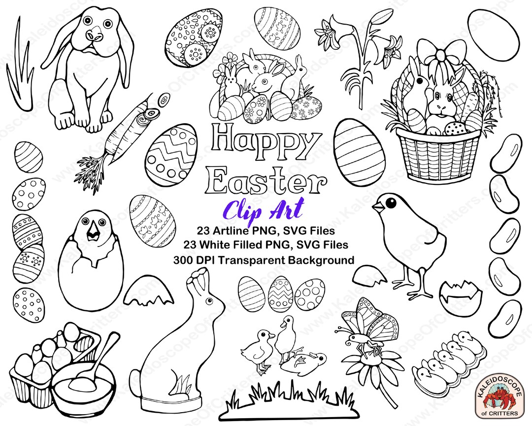 Easter Black and White Clip Art - Etsy