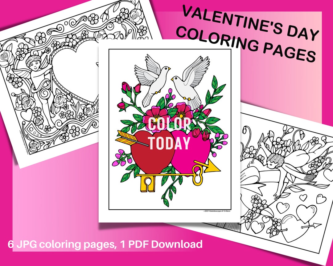 6 Valentine's Day Coloring Pages - Etsy