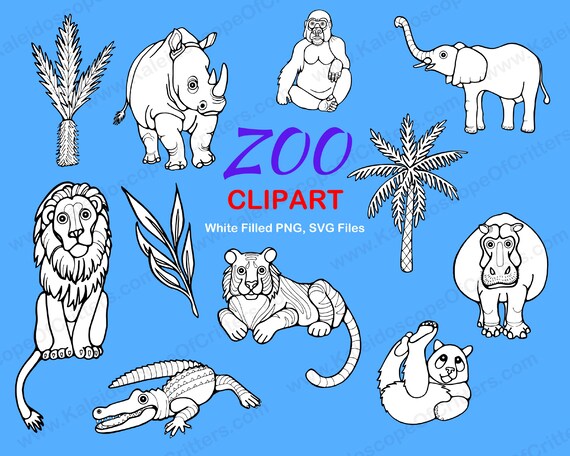 Group Of Zoo Animals Clipart Black And White