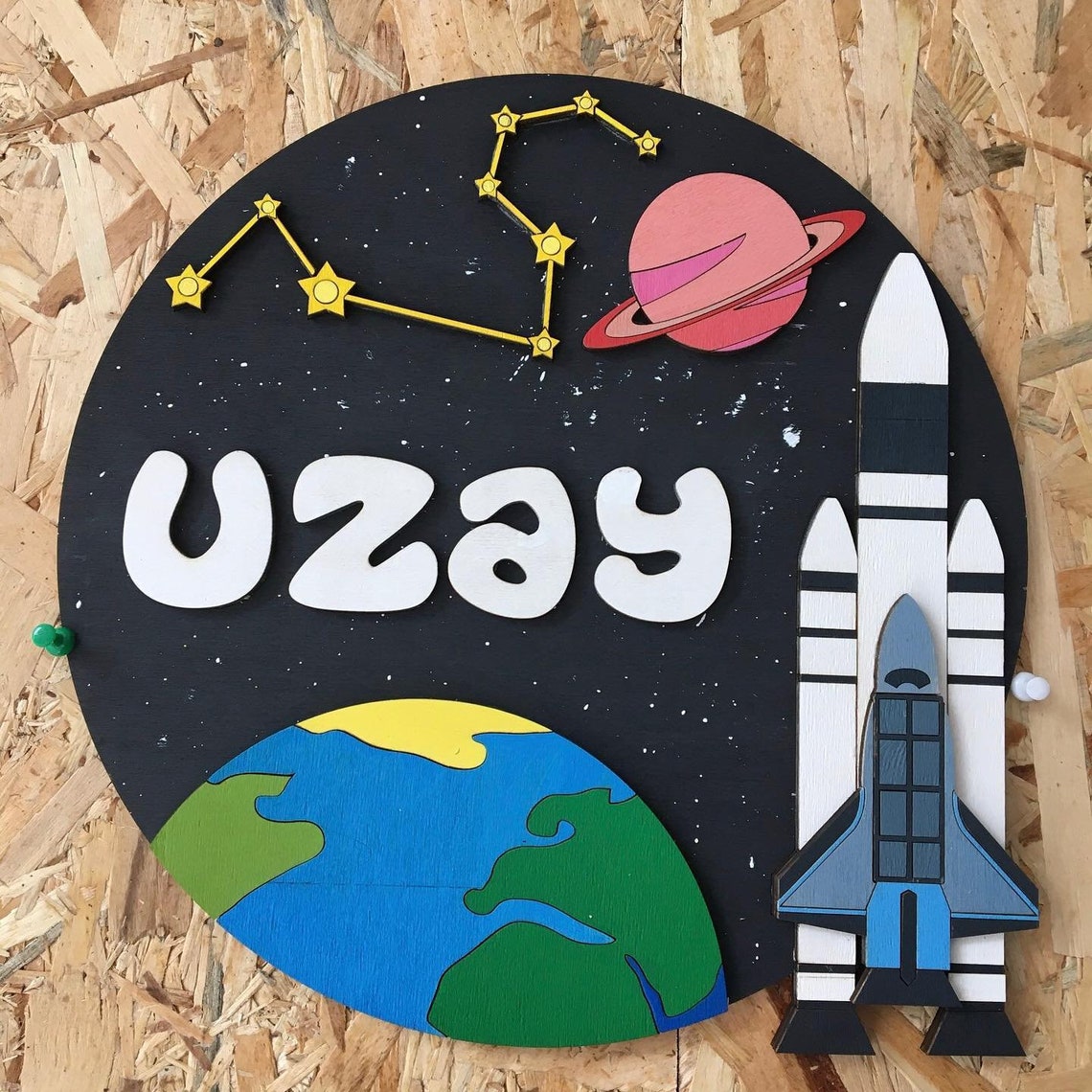 Space Themed Wooden Name Sign, 3d Spaceship Name Sign, Comet ...