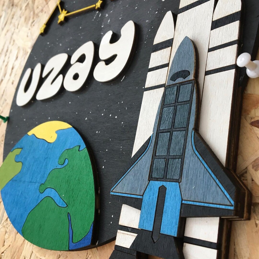 Space Themed Wooden Name Sign, 3d Spaceship Name Sign, Comet ...