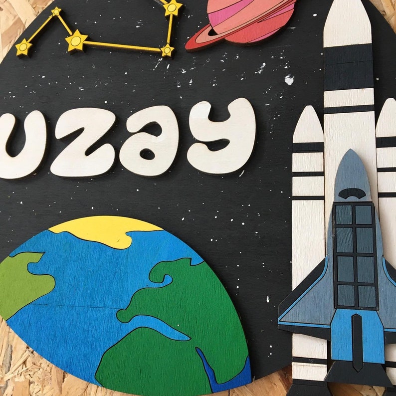 Space Themed Wooden Name Sign, 3d Spaceship Name Sign, Comet ...