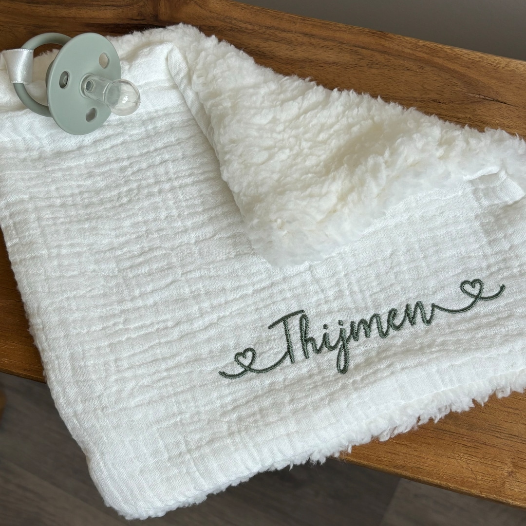 Off-white Teddy and Hydrophilic Pacifier Cloth With Embroidered Baby's ...