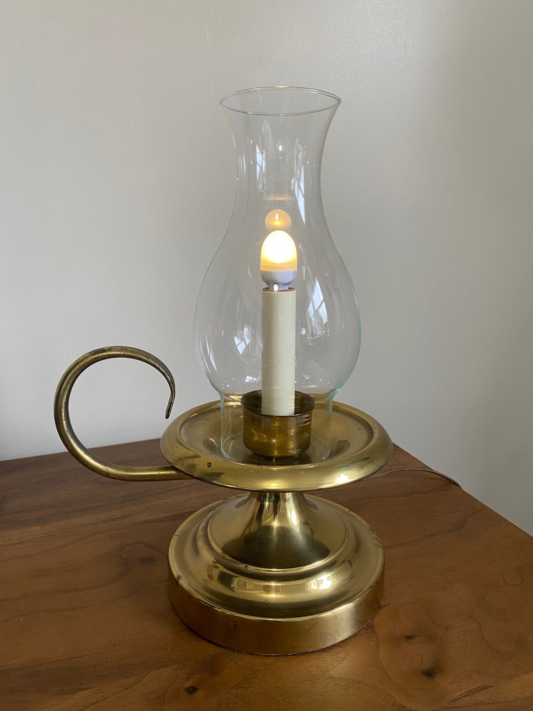 Vintage Electric Hurricane Lamp With Brass Base - Etsy