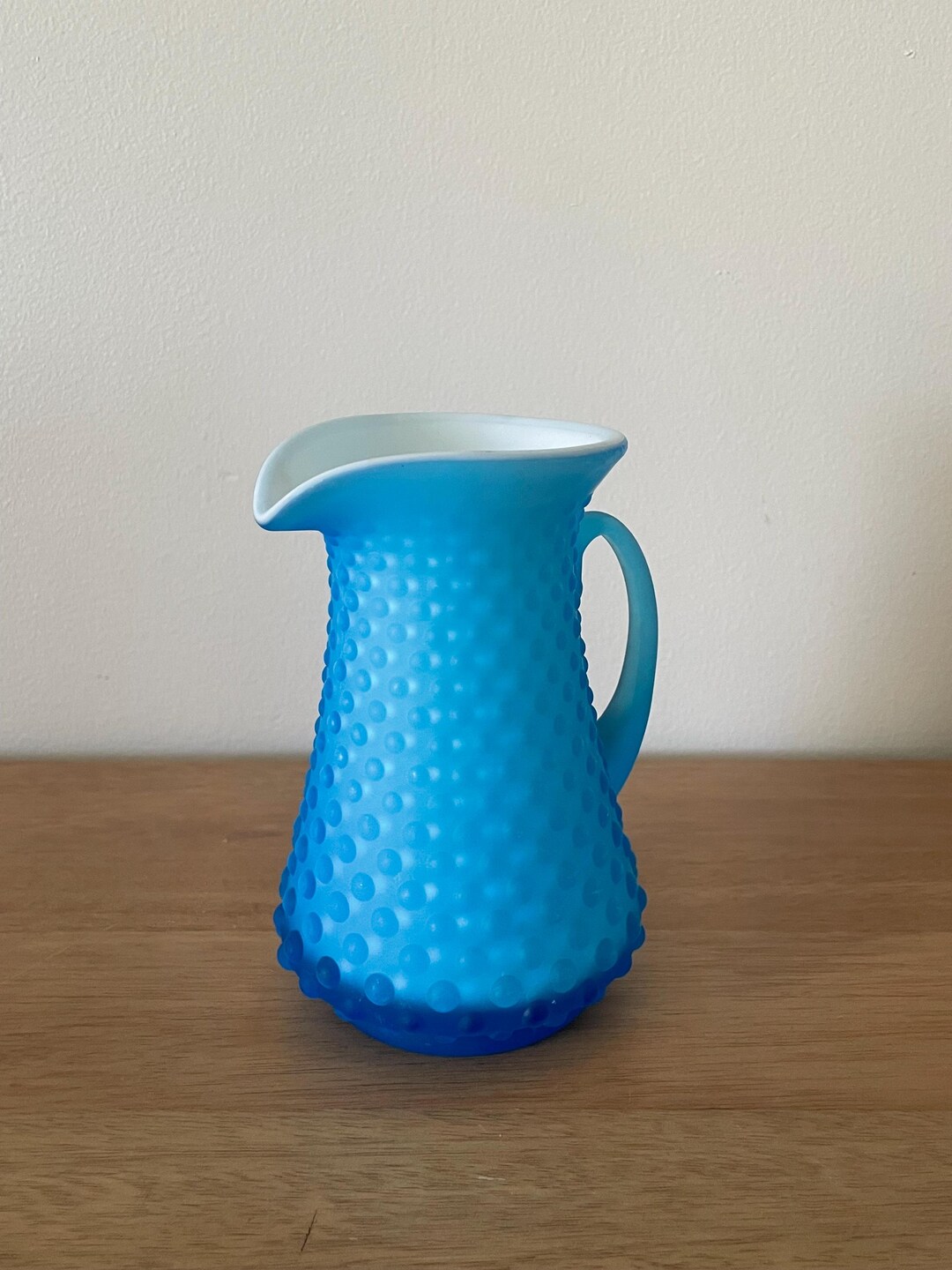 Vintage Fenton Hobnail Blue Overlay Opaque Milk Glass Pitcher | Creamer ...
