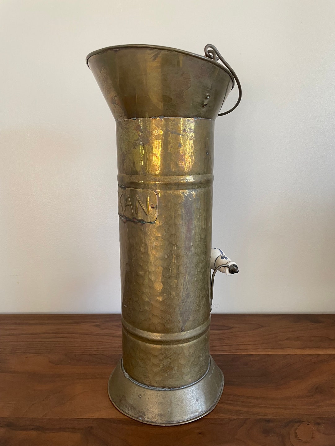 Vintage 5kan Copper/brass Coal Scuttle Bucket With Porcelain Handle - Etsy