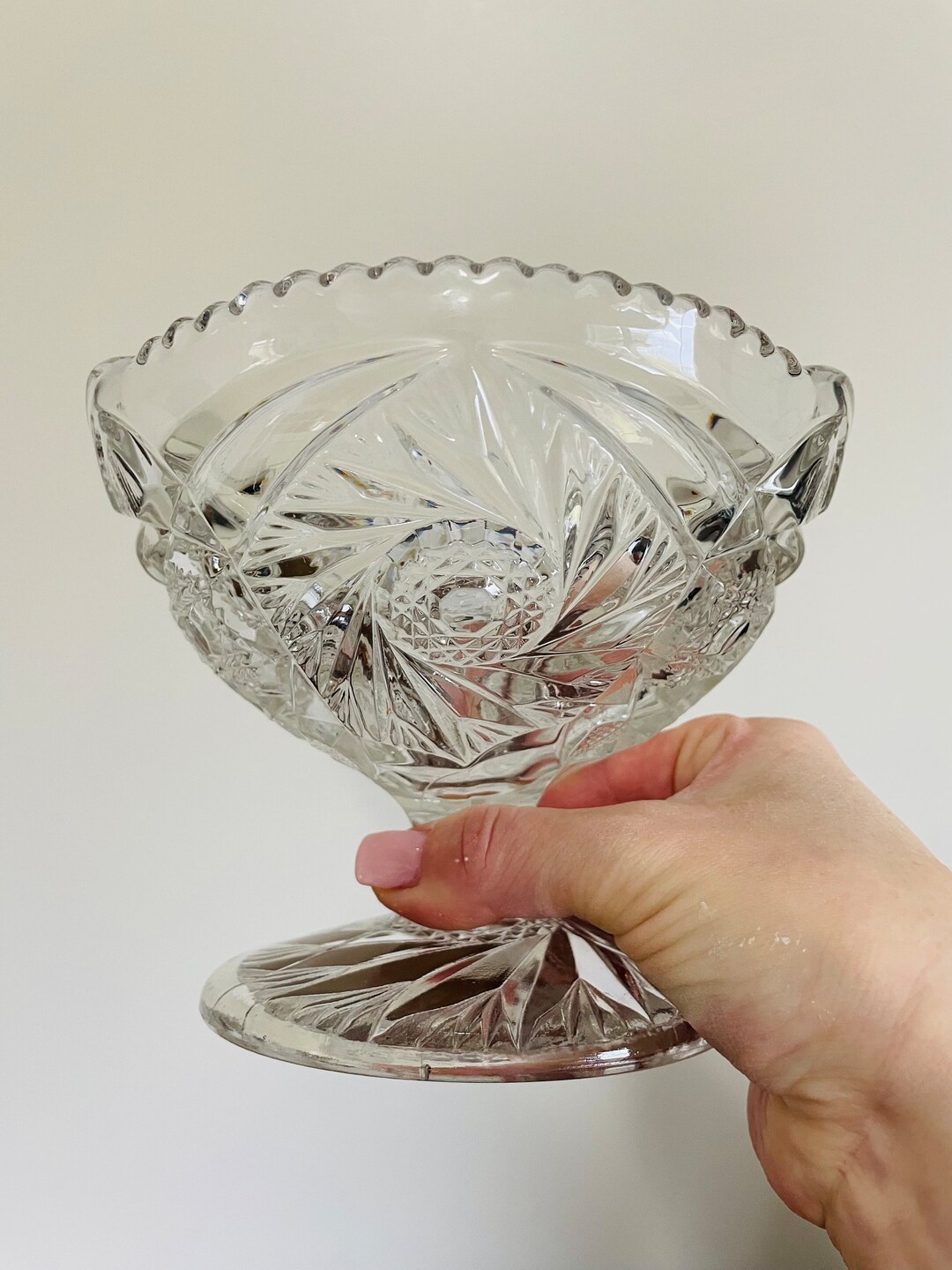 Vintage EAPG Victorian Mckee Glass aztec Footed Compote With Pinwheel ...