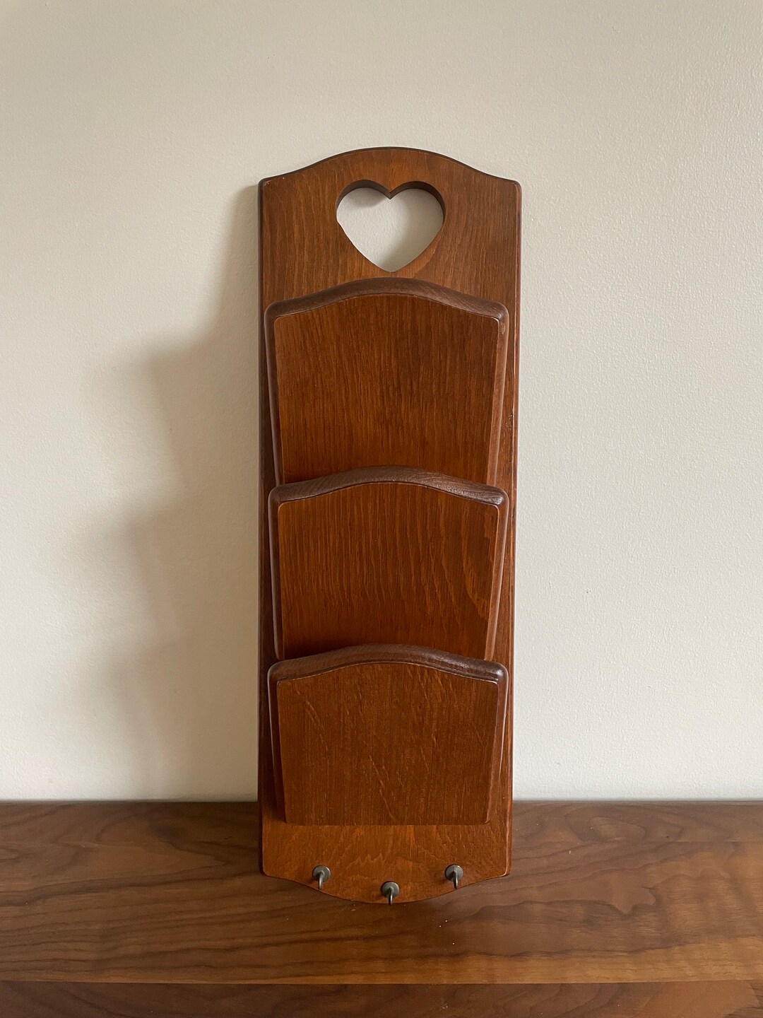 Vintage Wooden Mail Holder/organizer & Key Hook Wall Hanging - Etsy