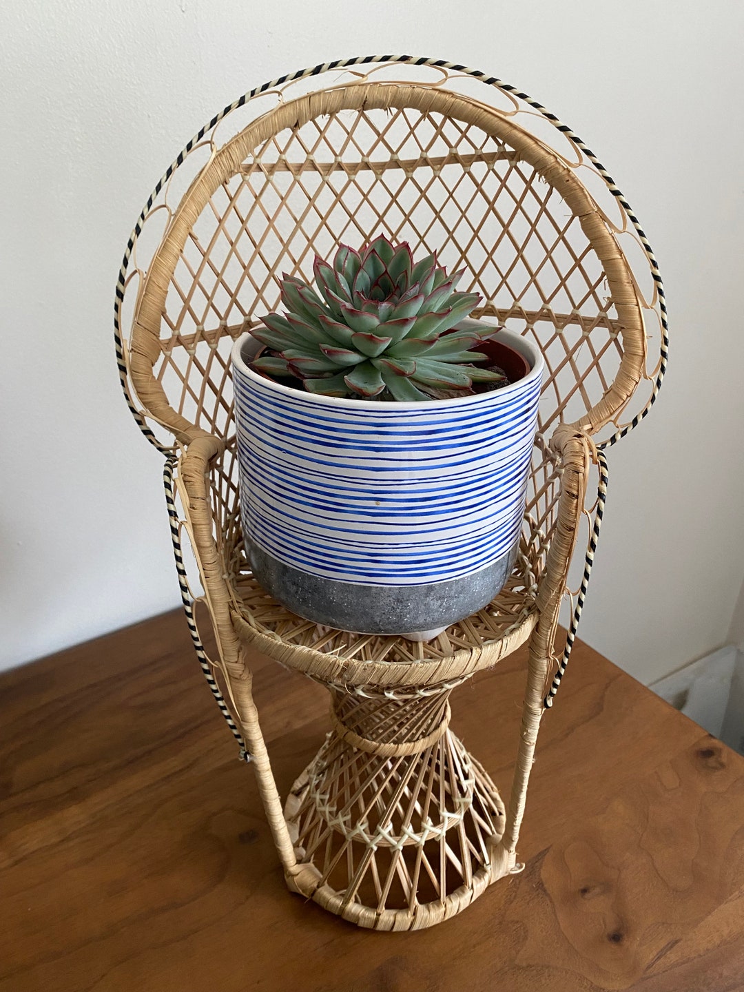 Vintage Boho Mini Wicker Peacock Chair Plant Stand - Etsy