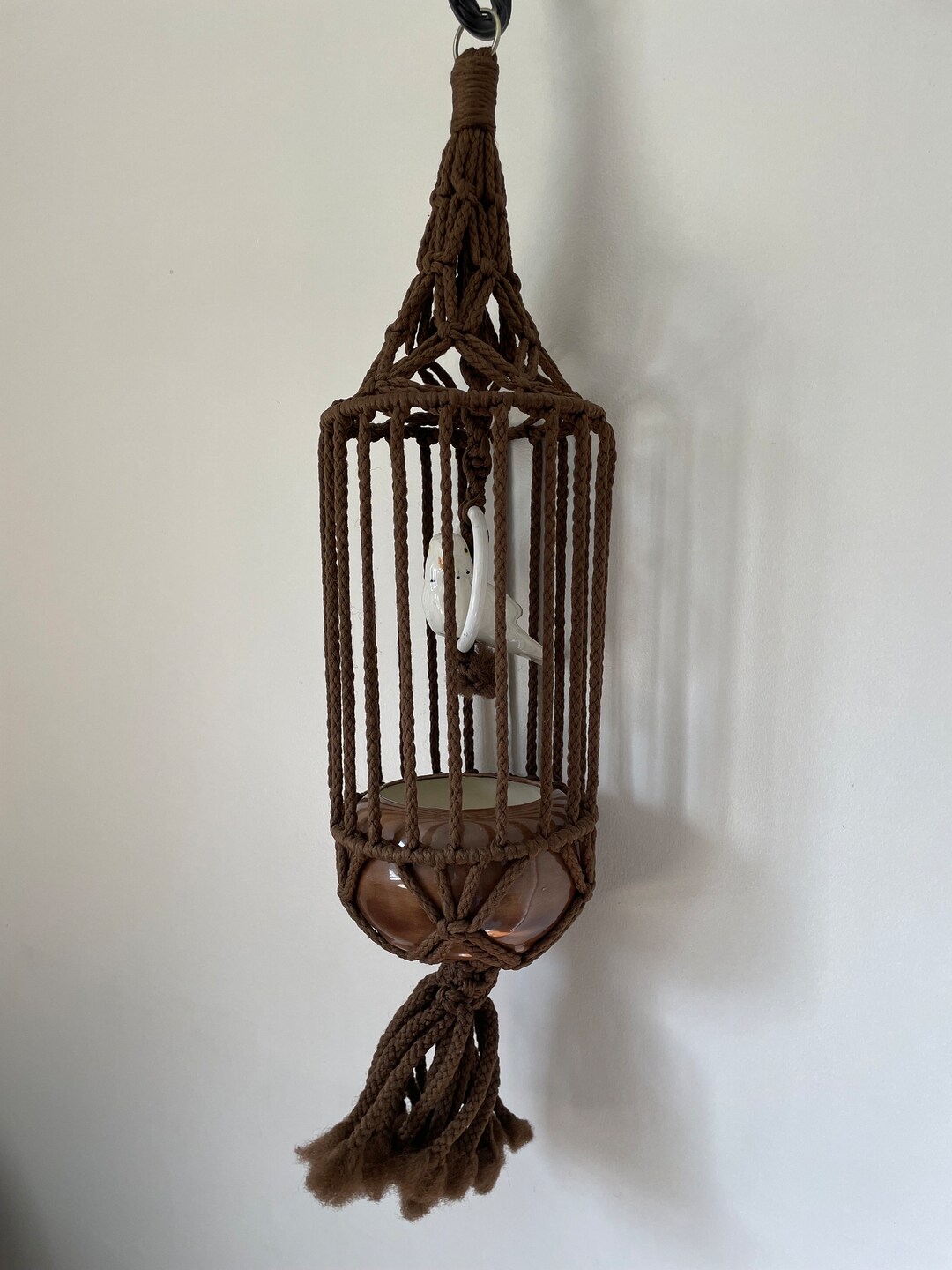 Vintage Macrame Bird Cage Potted Plant Hanger - Etsy