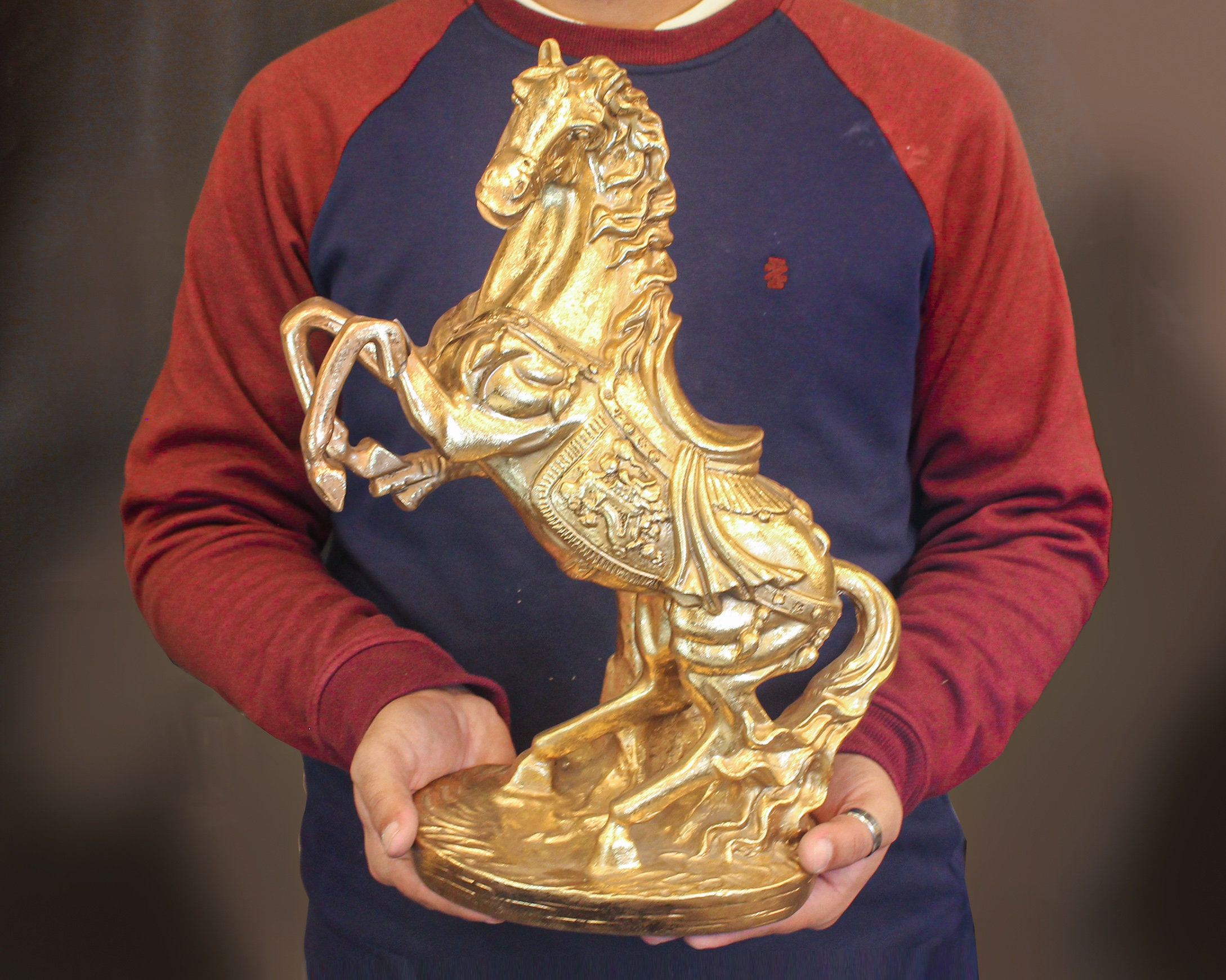 Large Rearing Horse Statue With Saddle Seat Sculpture Golden Horse ...